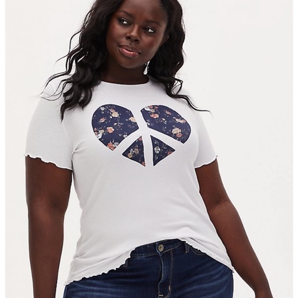 torrid | Tops | Torrid Super Soft Ribbed Floral Heart Peace Sign Tee ...